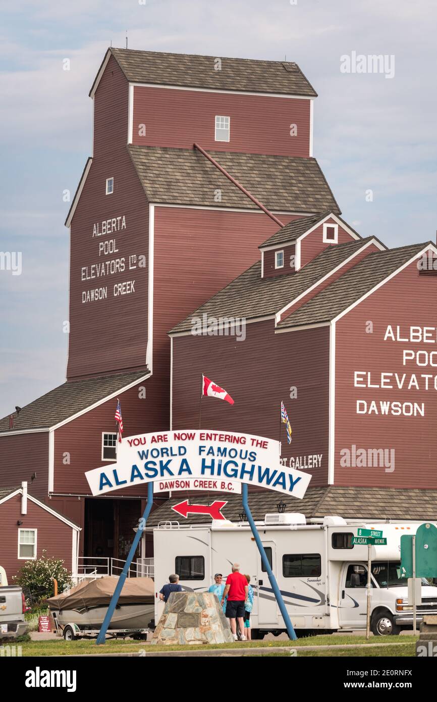 The Mile Zero marker at the official start of the Alaska Highway in ...