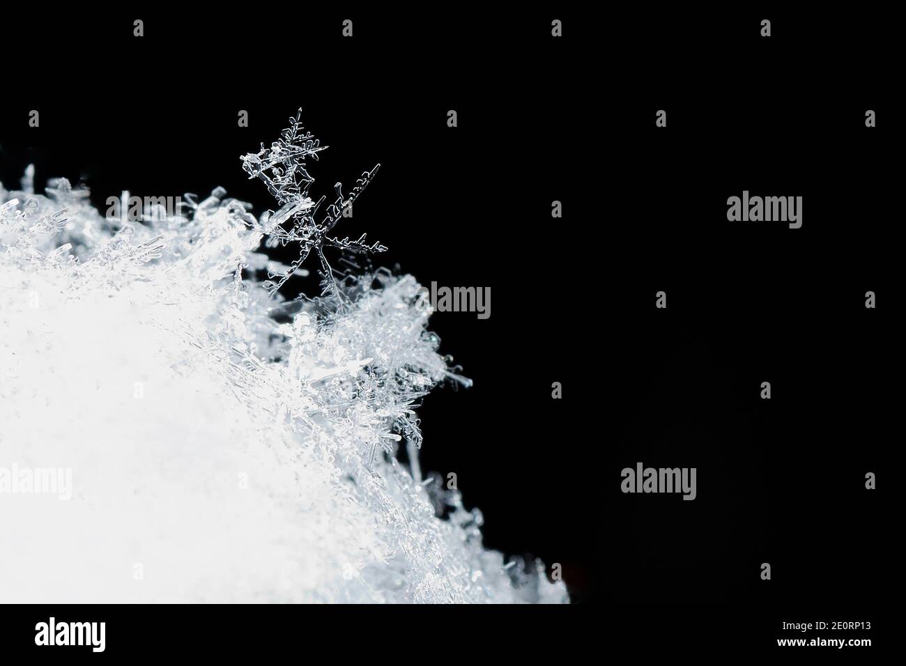 snow crystals on black background horizontal format Stock Photo - Alamy