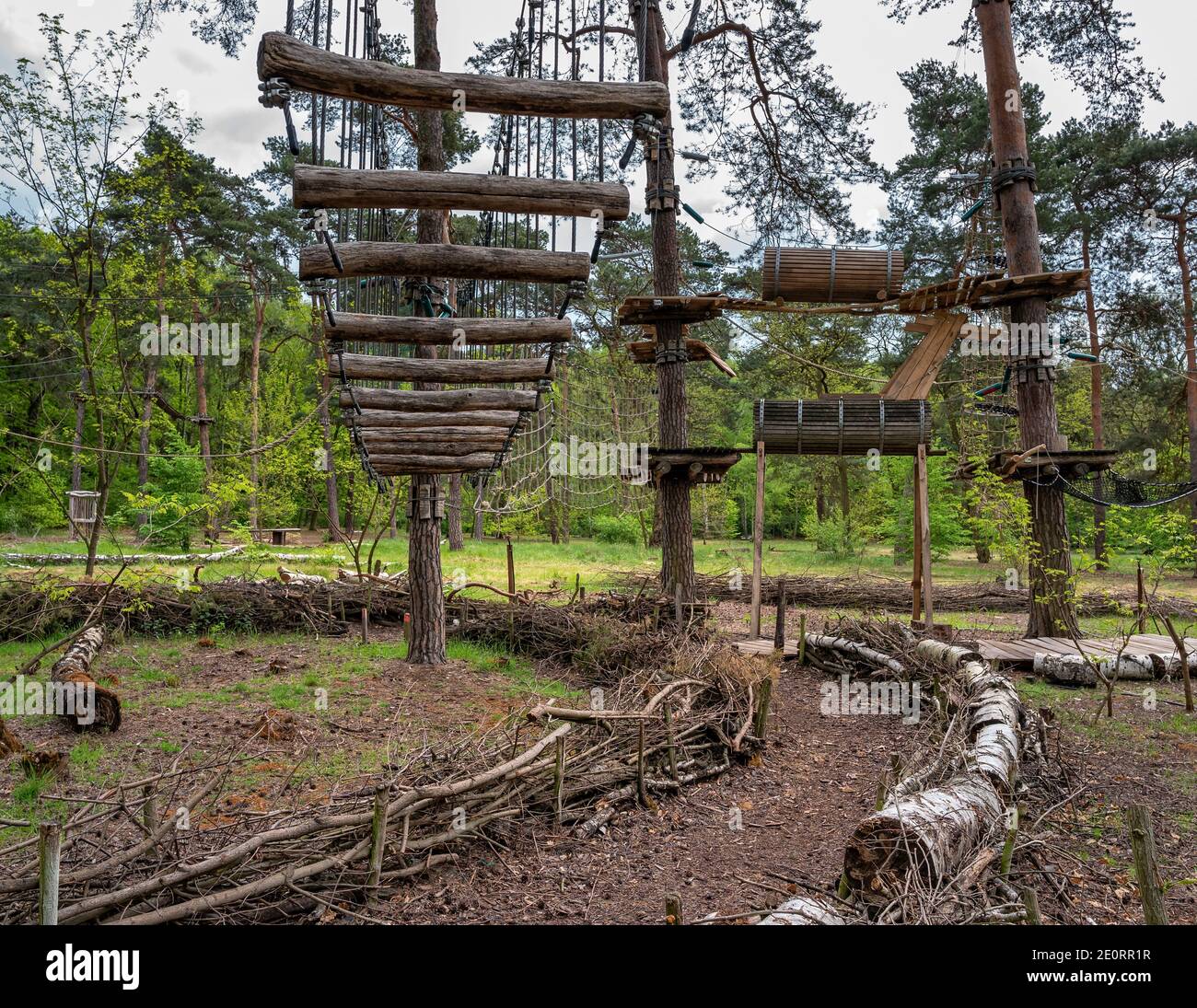 High Ropes Course For Climbers In The Forest Stock Photo - Alamy
