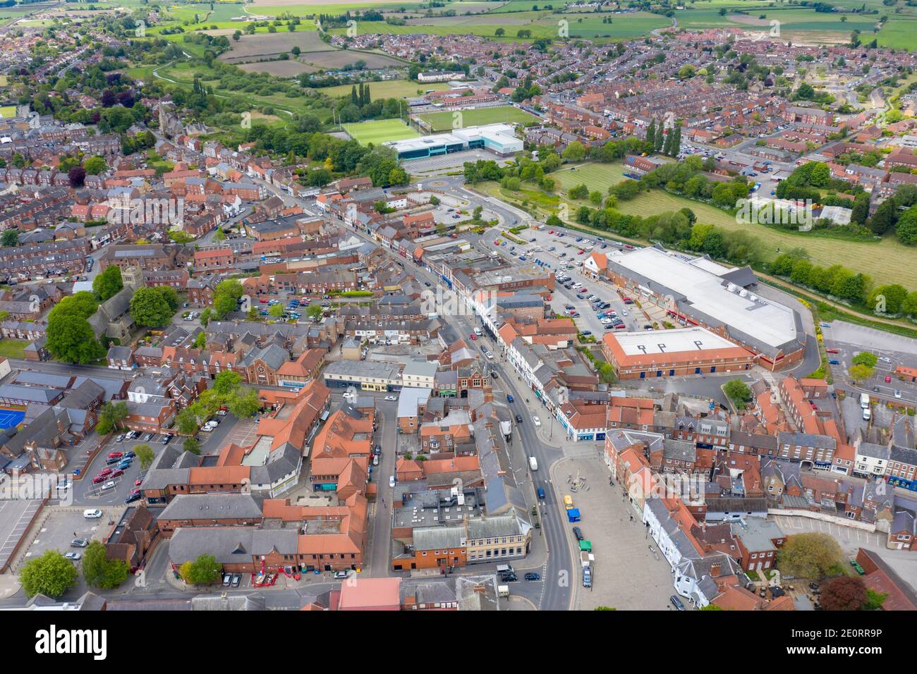 Aerial photo of the historical village town centre of Selby in York ...