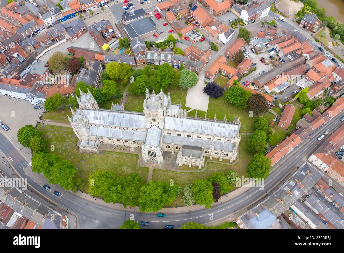 Aerial photo of the historical Selby Abbey in the town of Selby in York ...