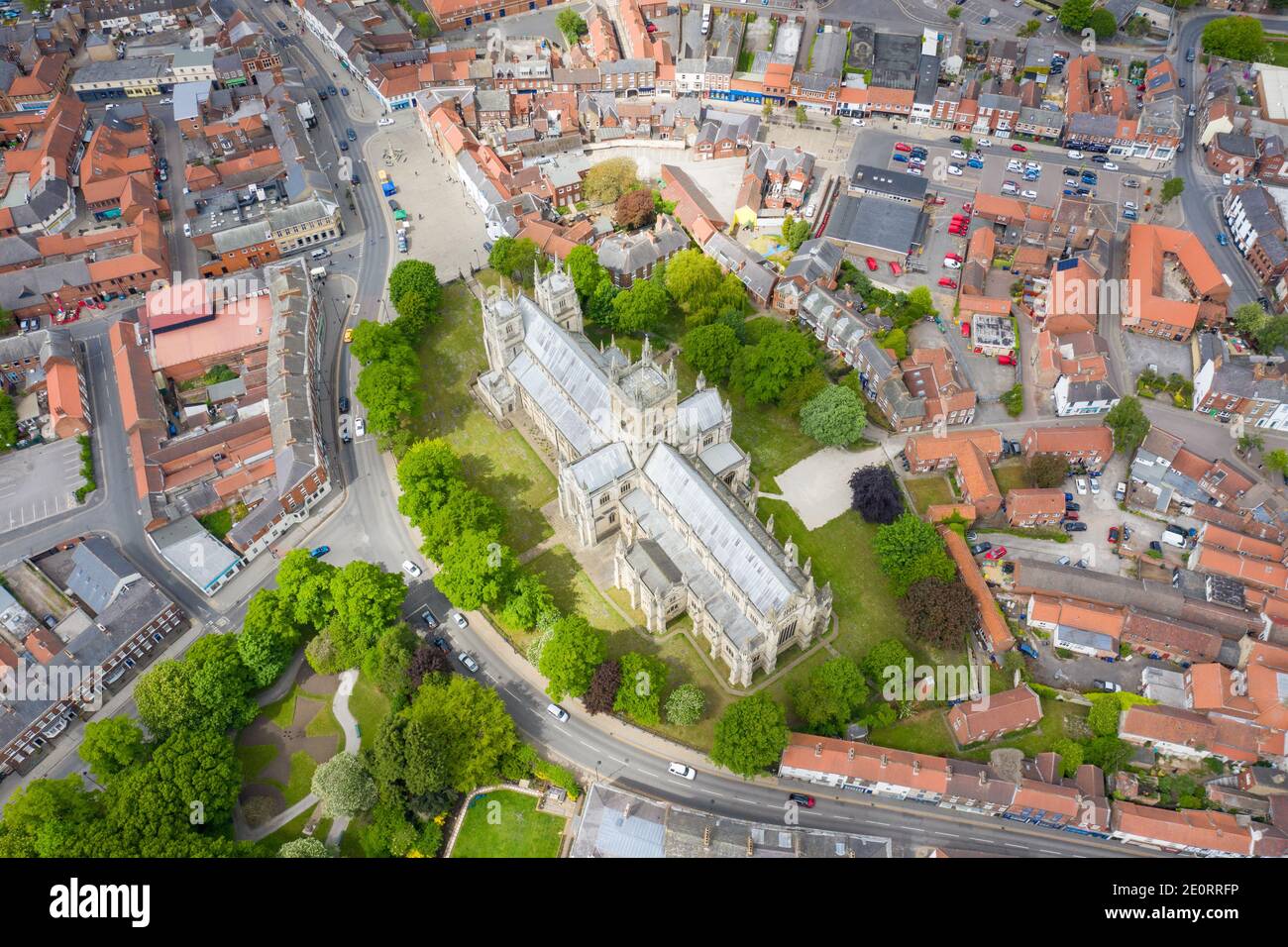Aerial photo of the historical Selby Abbey in the town of Selby in York ...