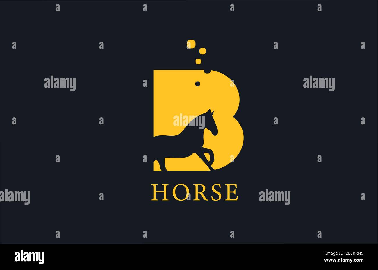 B yellow horse alphabet letter logo icon with stallion shape inside ...