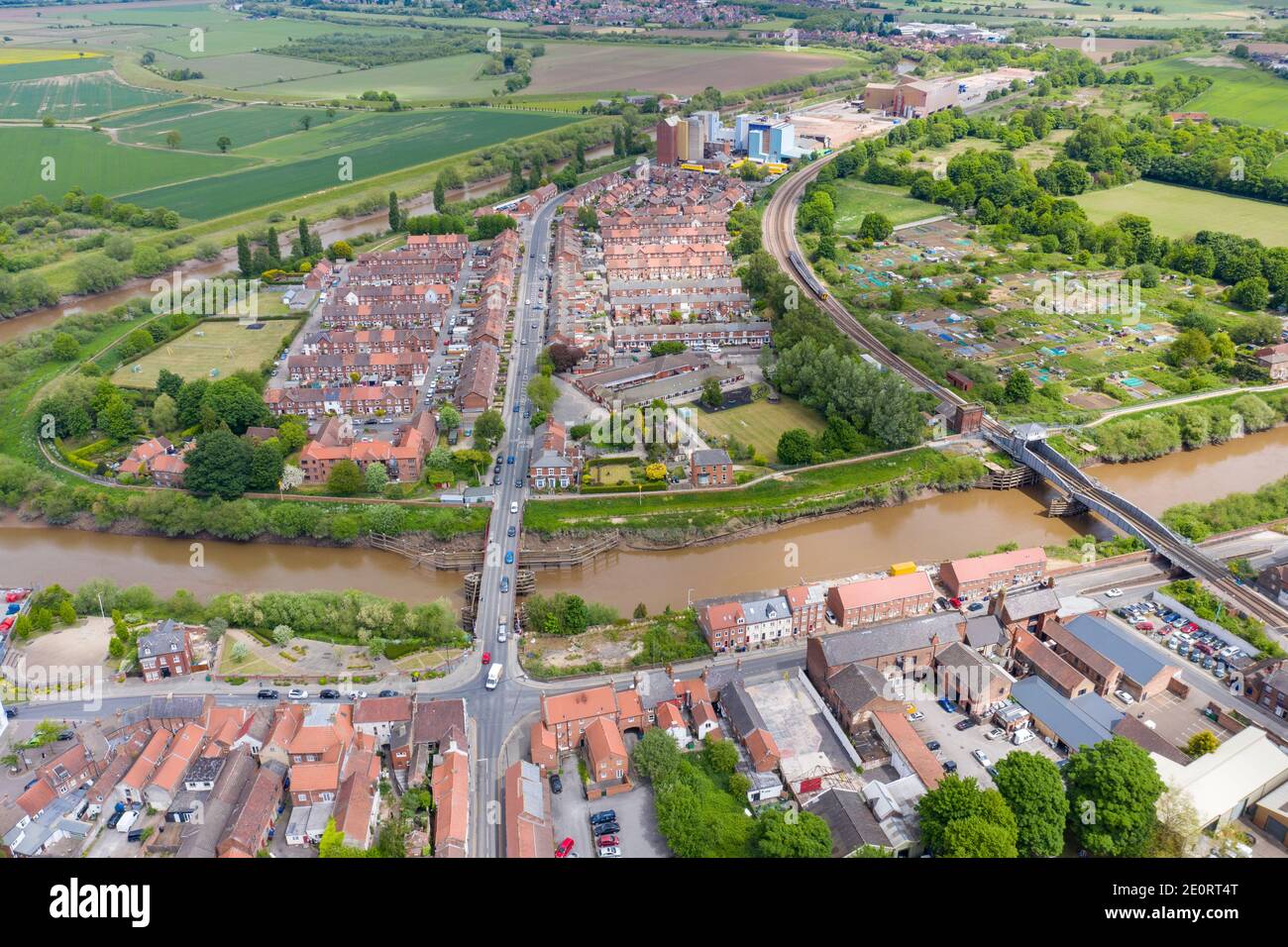 Aerial photo of the historical village town centre of Selby in York ...