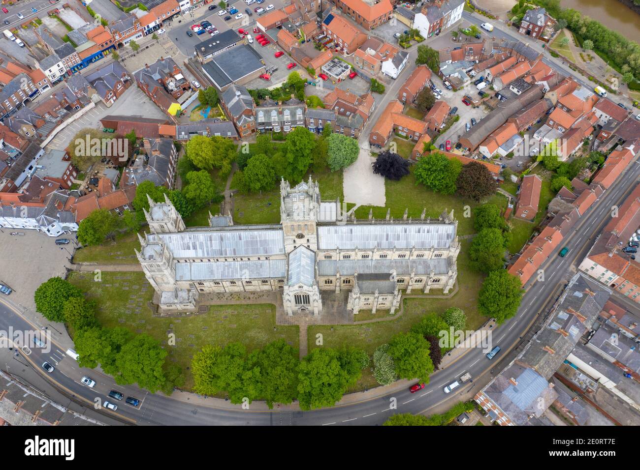 Aerial photo of the historical Selby Abbey in the town of Selby in York ...