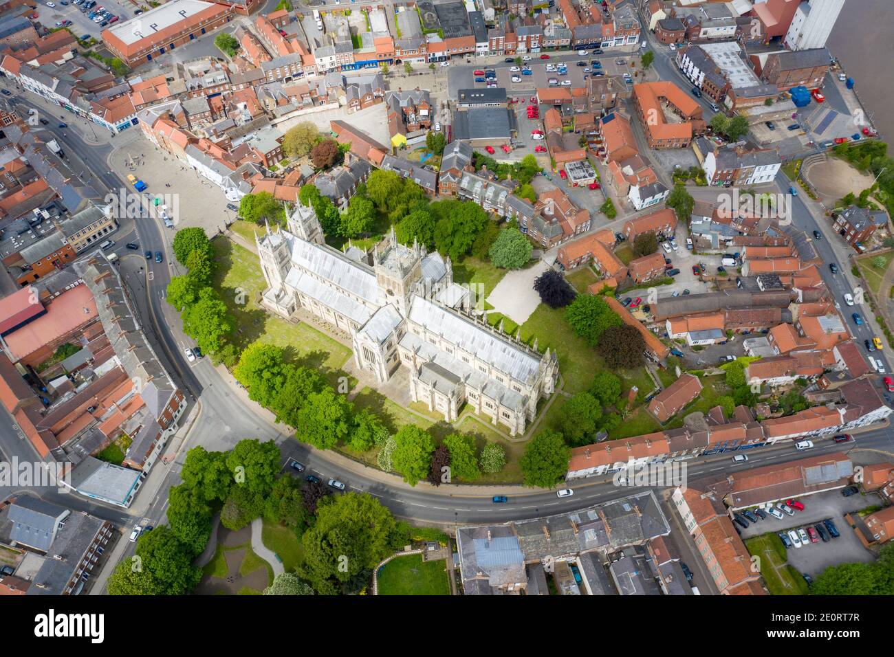 Aerial photo of the historical Selby Abbey in the town of Selby in York ...