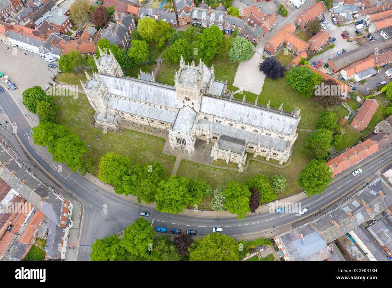 Aerial photo of the historical Selby Abbey in the town of Selby in York ...