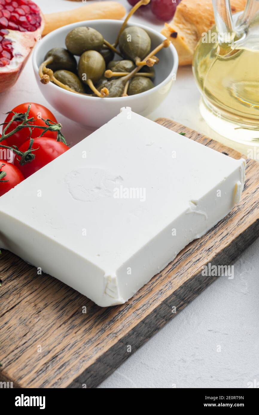 Fresh greek feta cheese set, on white background Stock Photo - Alamy