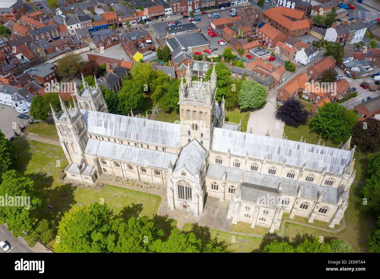 Aerial photo of the historical Selby Abbey in the town of Selby in York ...