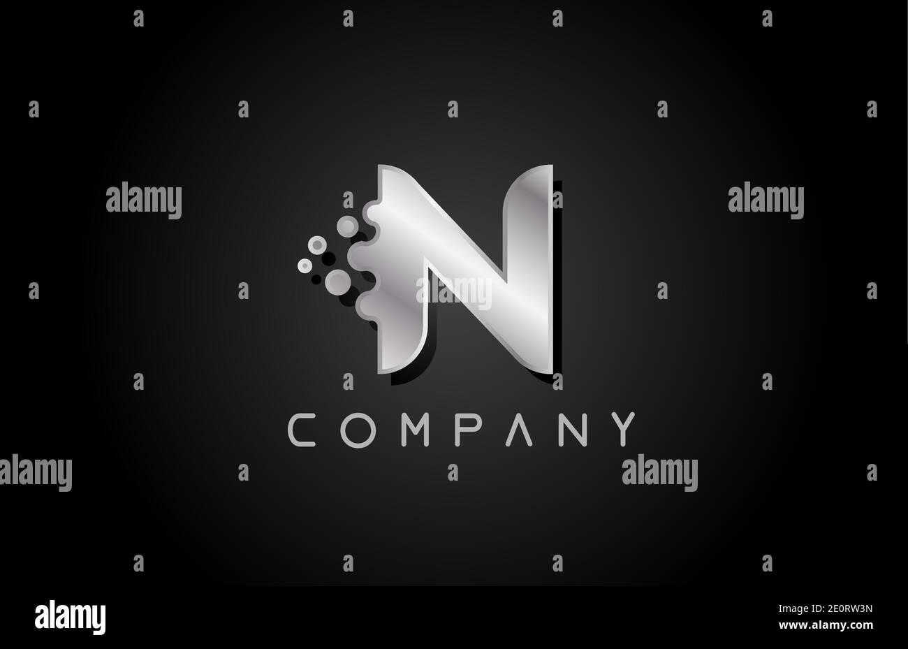 N metallic grey letter logo icon with bubble shapes. Creative alphabet ...