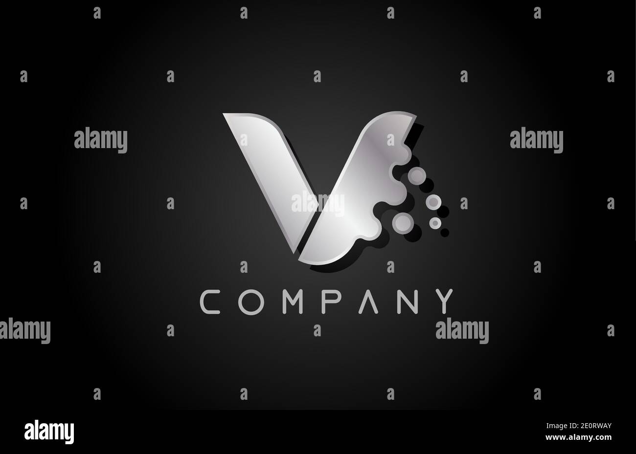 V metallic grey letter logo icon with bubble shapes. Creative alphabet ...
