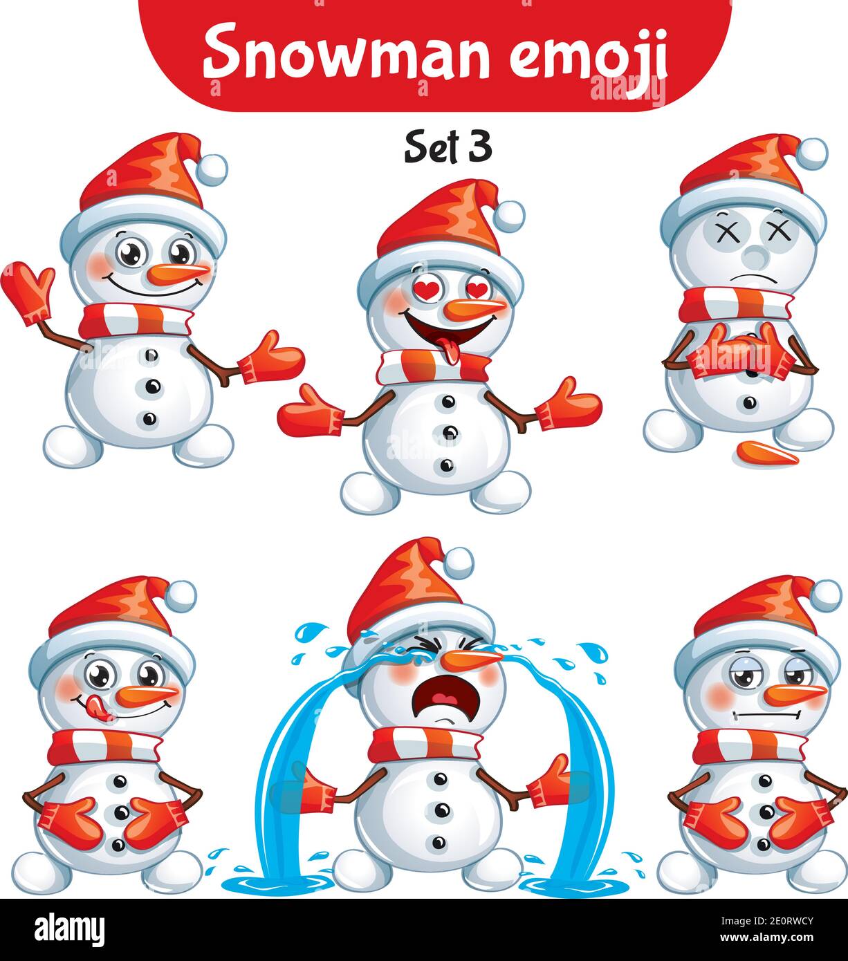 Vector set of cute snowman characters. Set 3 Stock Vector Image & Art ...
