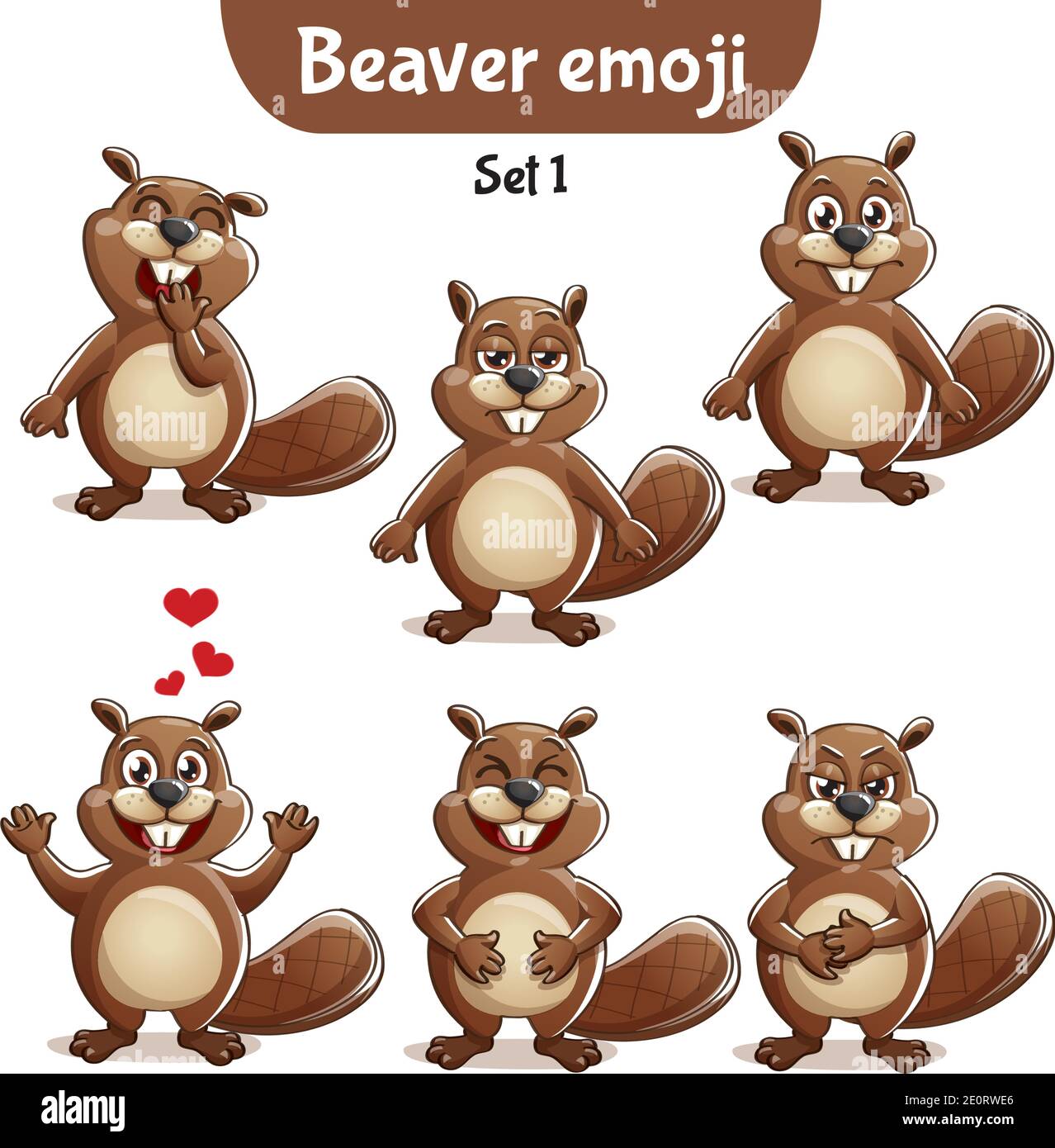 Vector set of cute beaver characters. Set 1 Stock Vector Image & Art ...