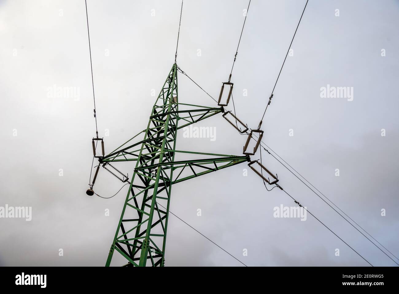 Green Electric post for electricity distribution. High voltage Stock ...
