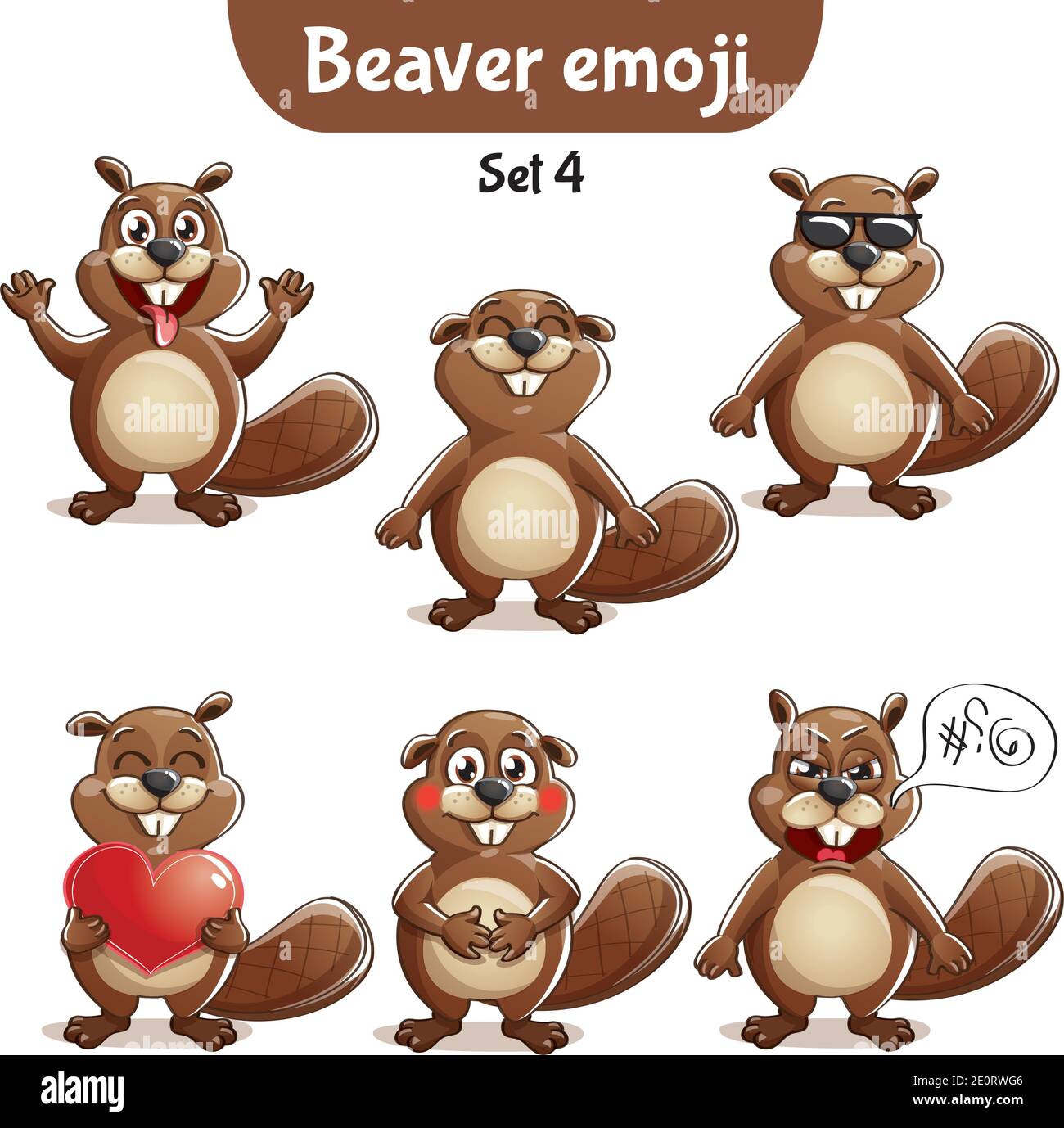 Vector set of cute beaver characters. Set 4 Stock Vector Image & Art ...