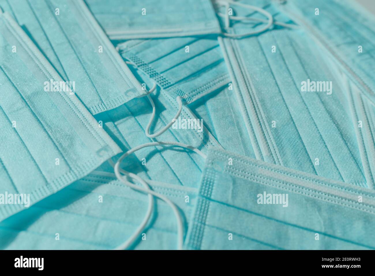 Medical blue mask texture background. Top view of surgical face masks ...