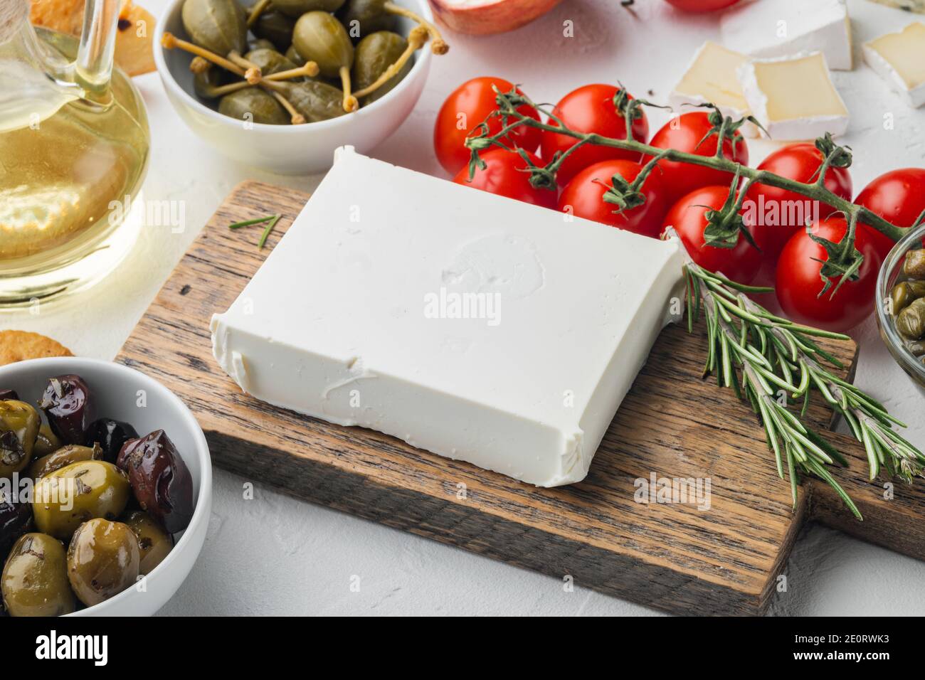 Traditional greek feta cheese set, on white background Stock Photo - Alamy