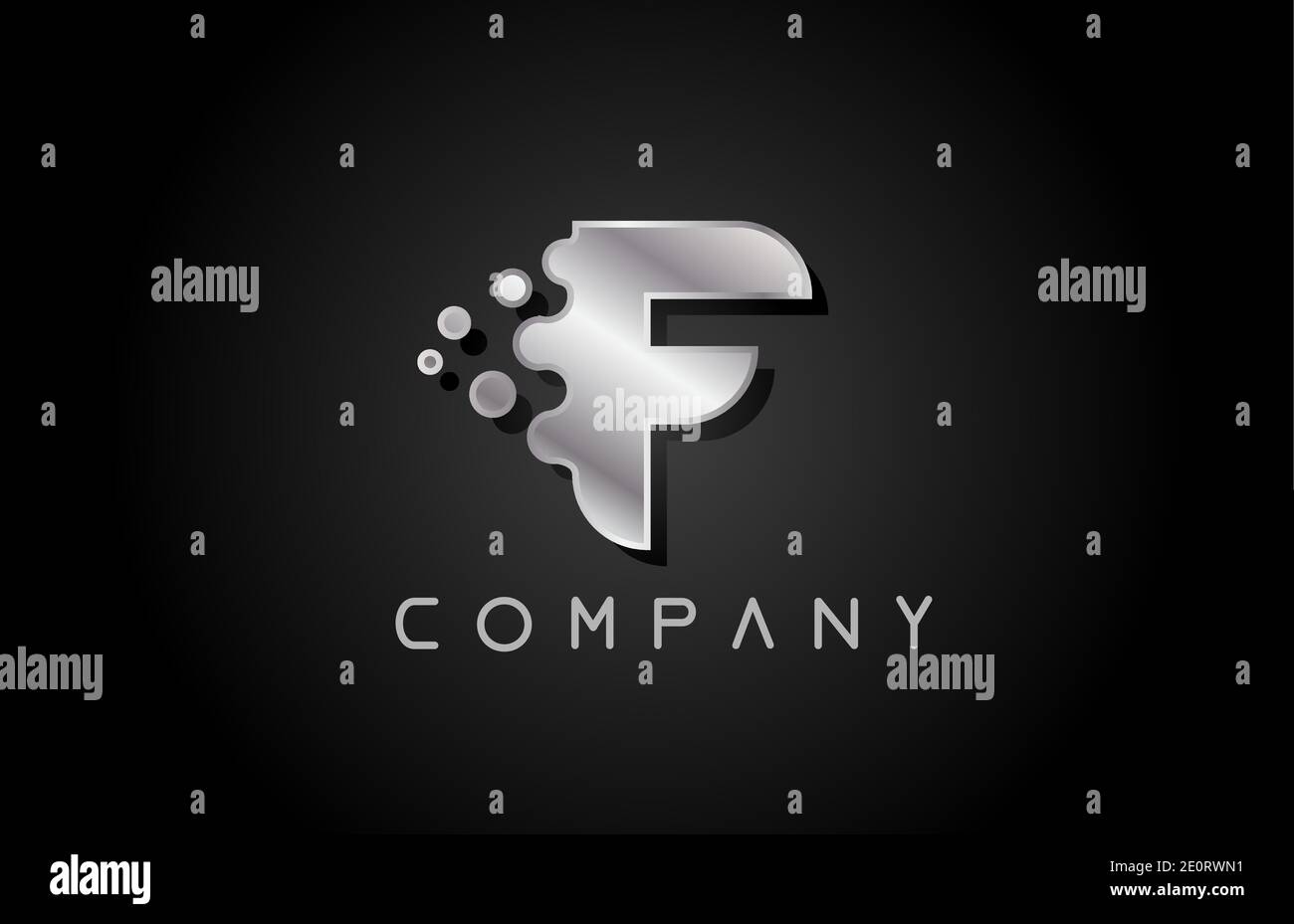 F metallic grey letter logo icon with bubble shapes. Creative alphabet ...