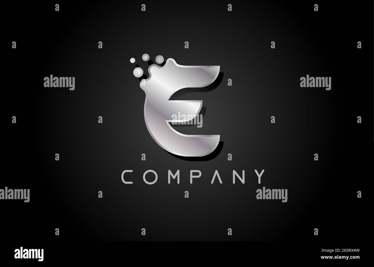 E metallic grey letter logo icon with bubble shapes. Creative alphabet ...