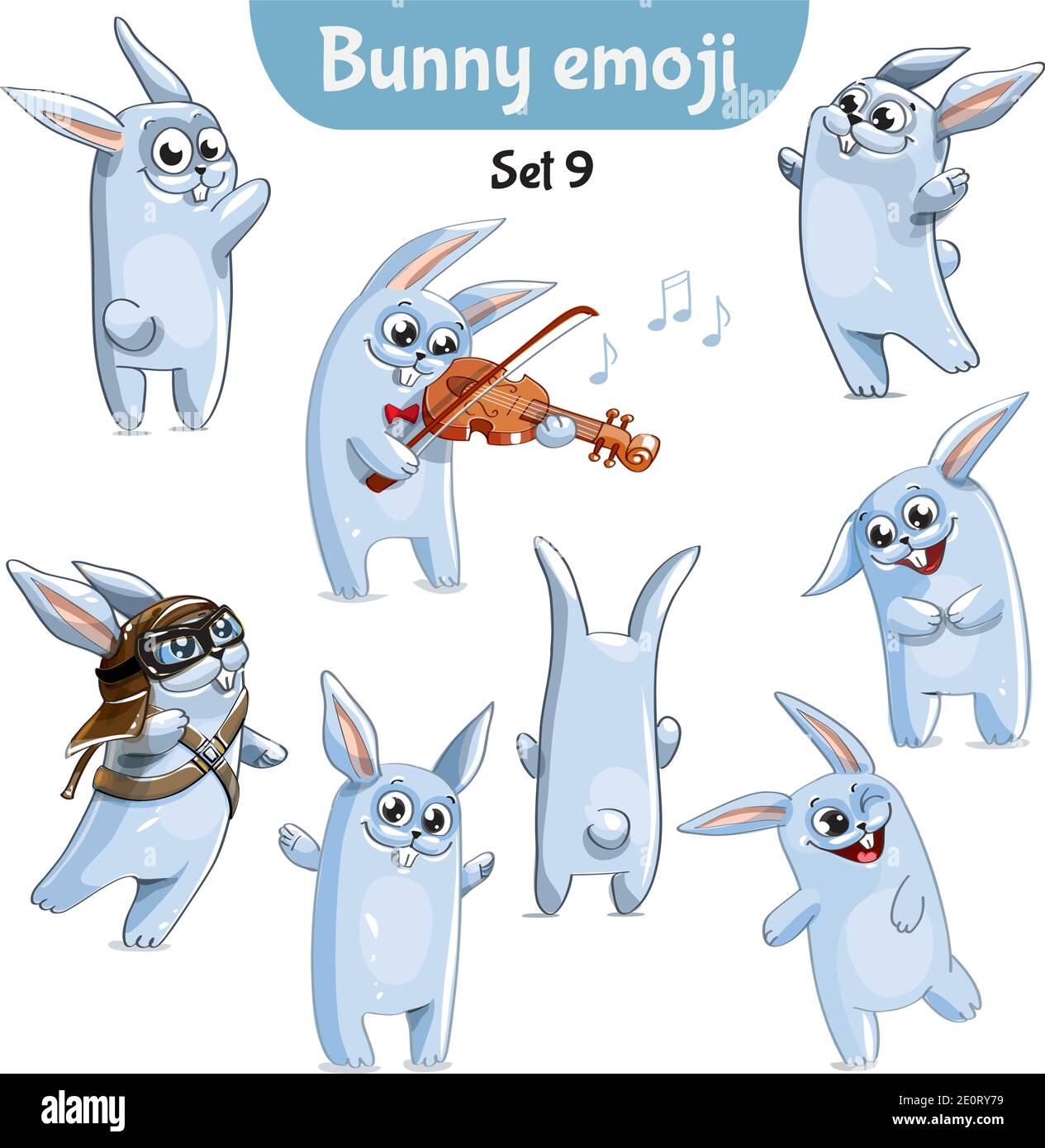 Vector set of cute rabbit characters. Set 9 Stock Vector Image & Art ...