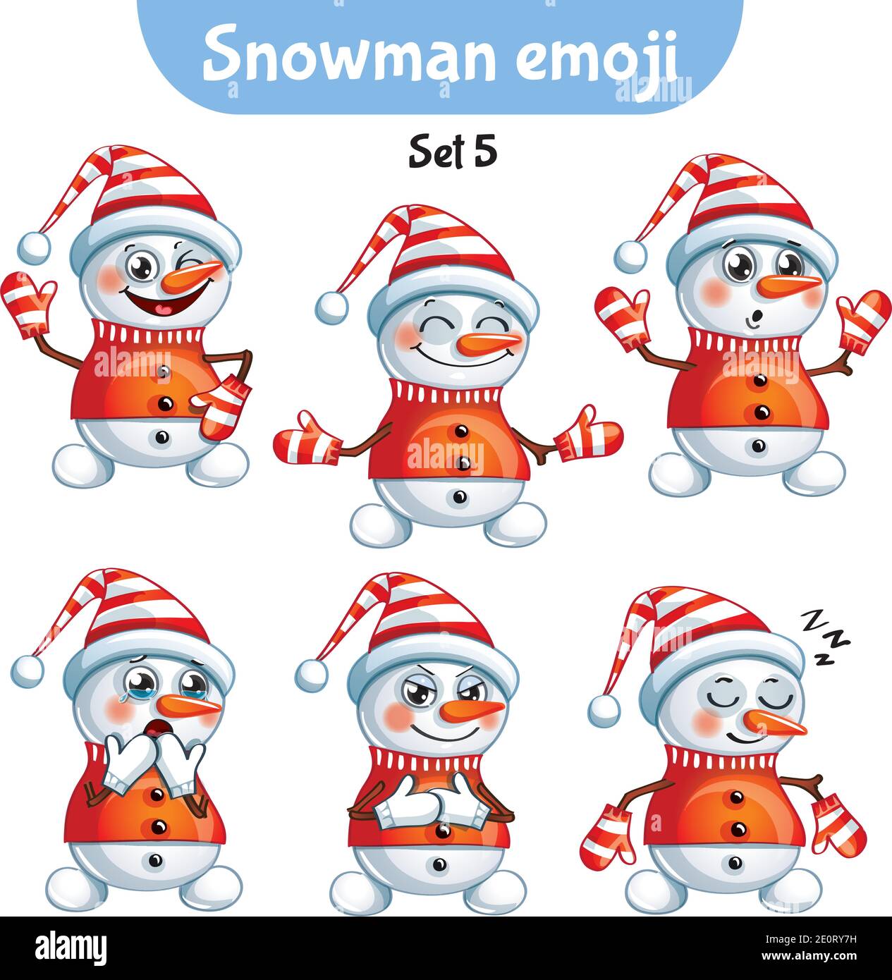 Vector set of cute snowman characters. Set 5 Stock Vector Image & Art ...