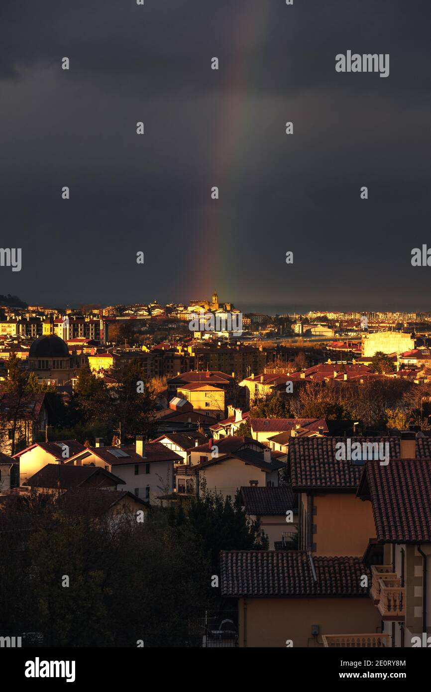Cities of Hondarribia and Irun at Bidasoa Txingudi bay, South Basque ...