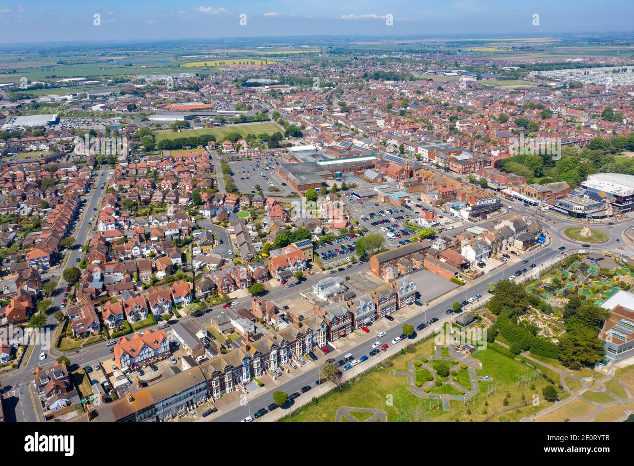 Aerial photo of the town centre of Skegness showing the pier on the ...