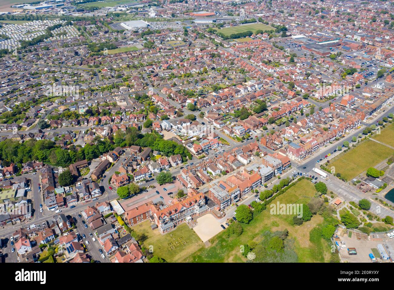 Aerial photo of the town centre of Skegness showing the pier on the ...