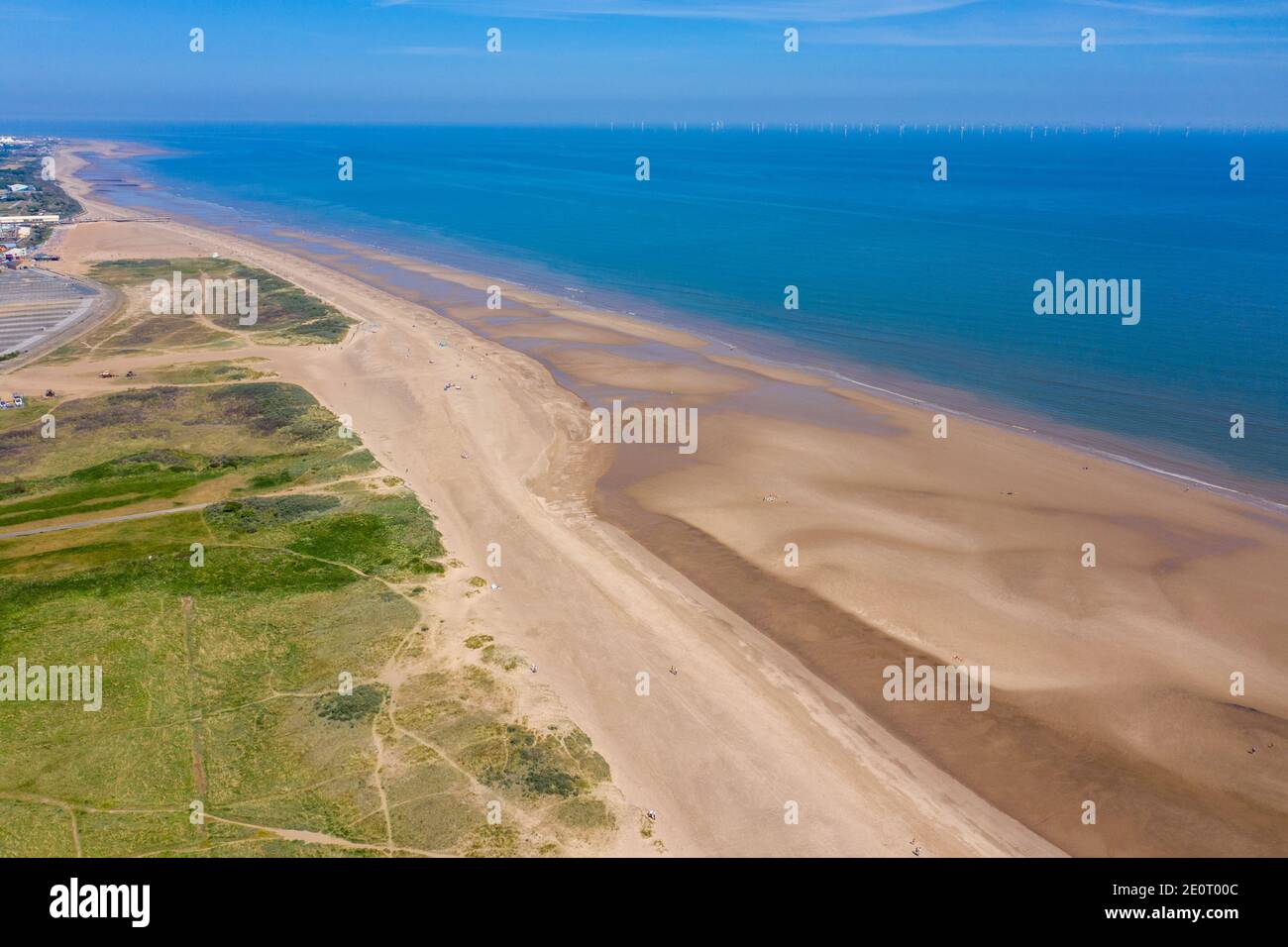 Aerial photo of the beautiful beach in the town of Skegness showing the ...