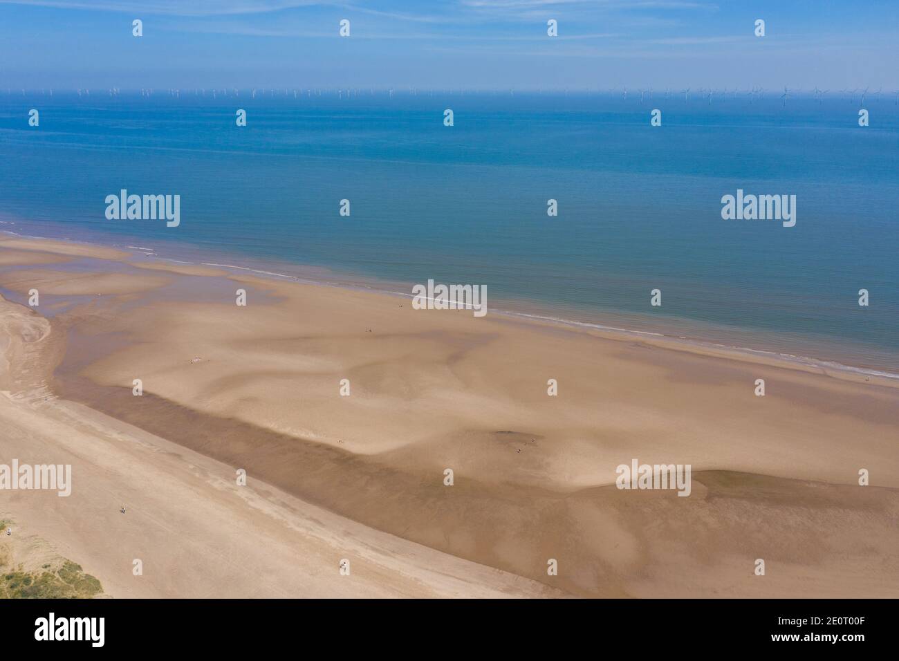 Aerial photo of the beautiful beach in the town of Skegness showing the ...