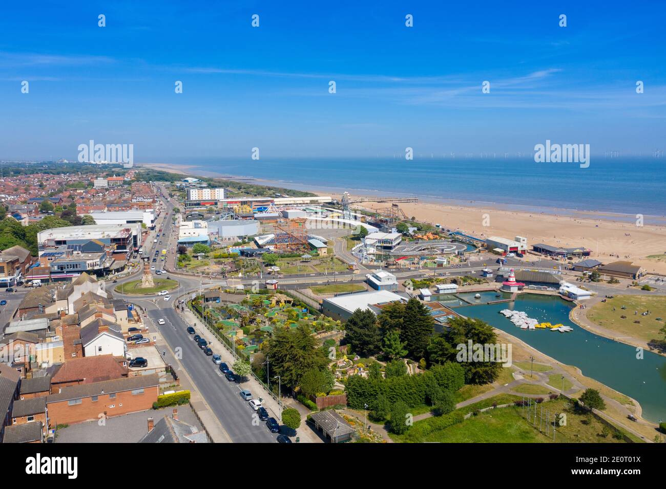 Aerial photo of the town centre of Skegness showing the pier on the ...