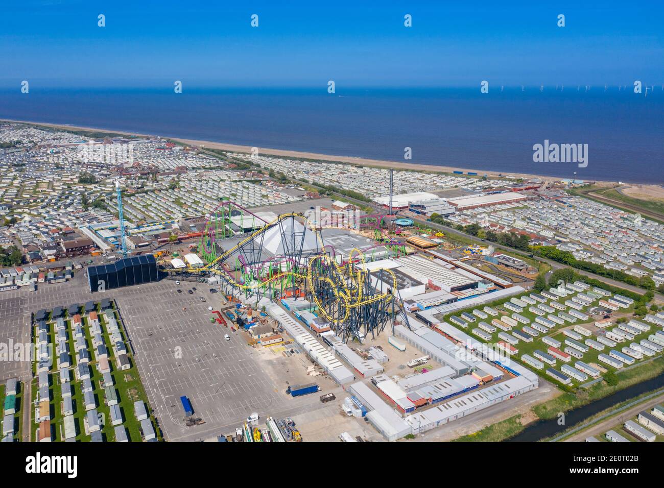 Aerial photo of the town centre of Skegness showing the pier on the ...