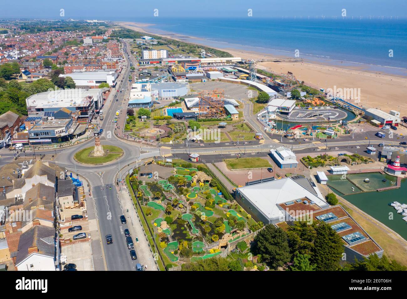 Aerial photo of the town centre of Skegness showing the pier on the ...