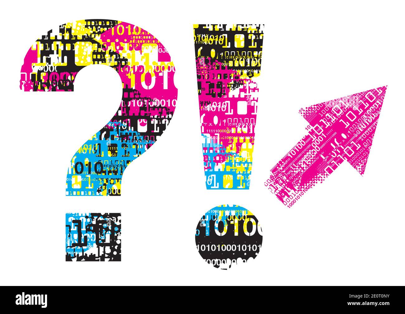 Print colors question mark, exclamation mark, Arrow with binary codes ...