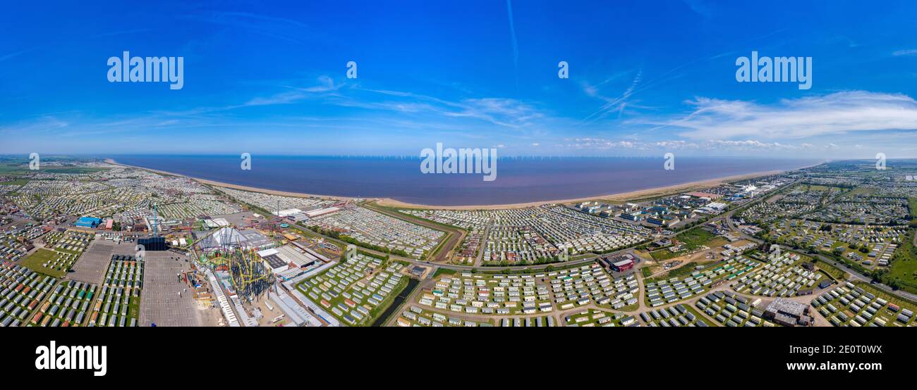 Aerial wide photo of the town centre of Skegness showing the the sandy ...