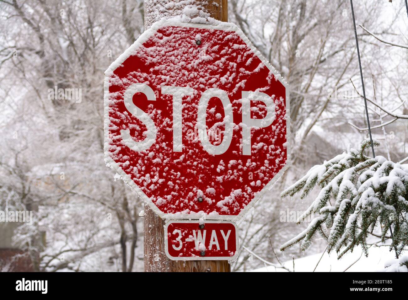 Snow covered stop sign after a Winter storm. LaSalle County, Illinois ...