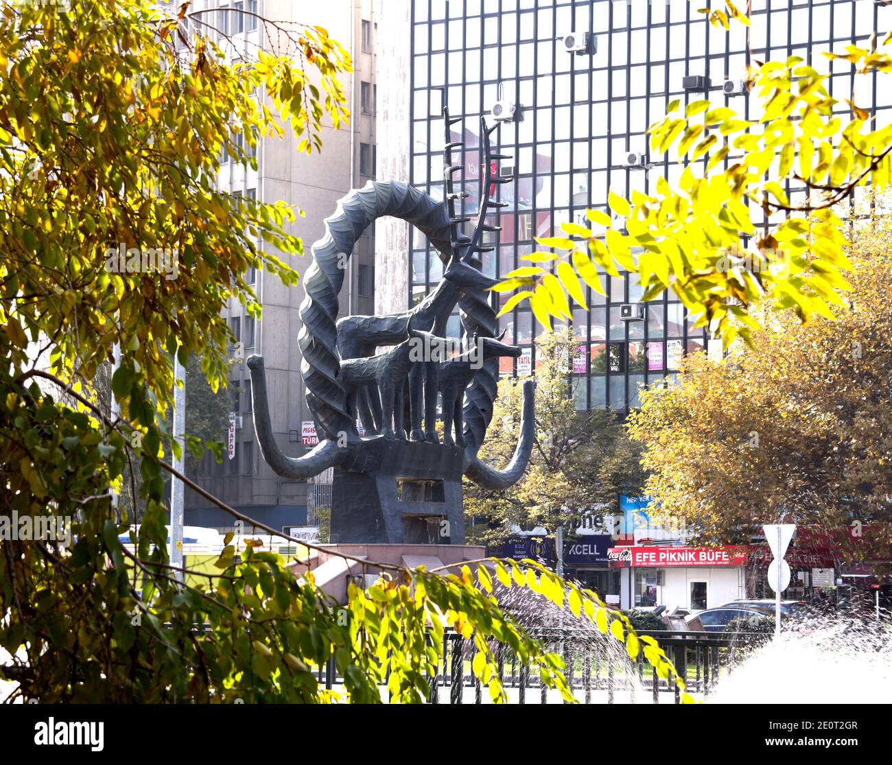 Hittite Sun sculpture in Sihhiye Square, Ankara Stock Photo - Alamy