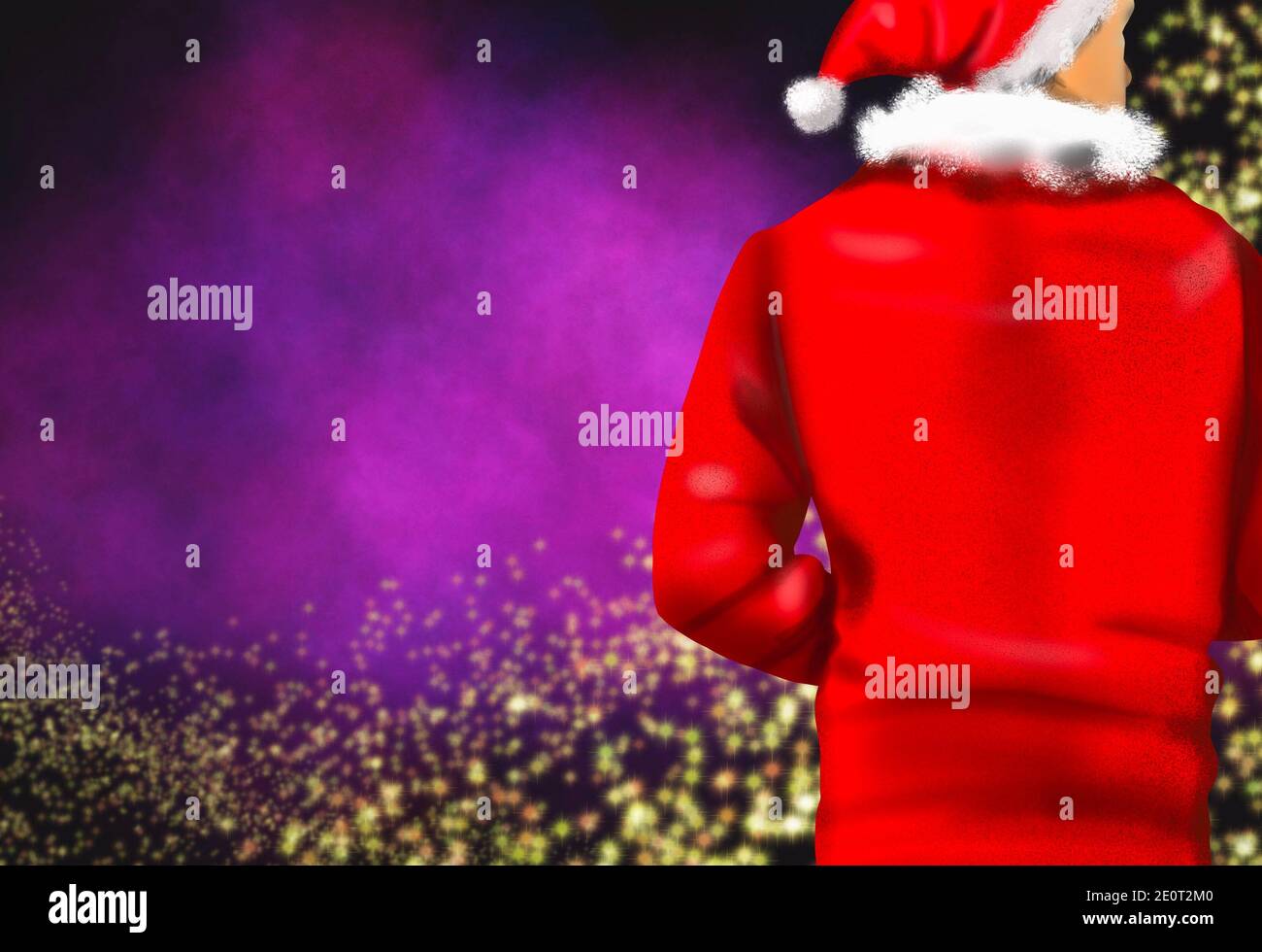 Santa Claus stands with his back. Illustration for Christmas and New ...