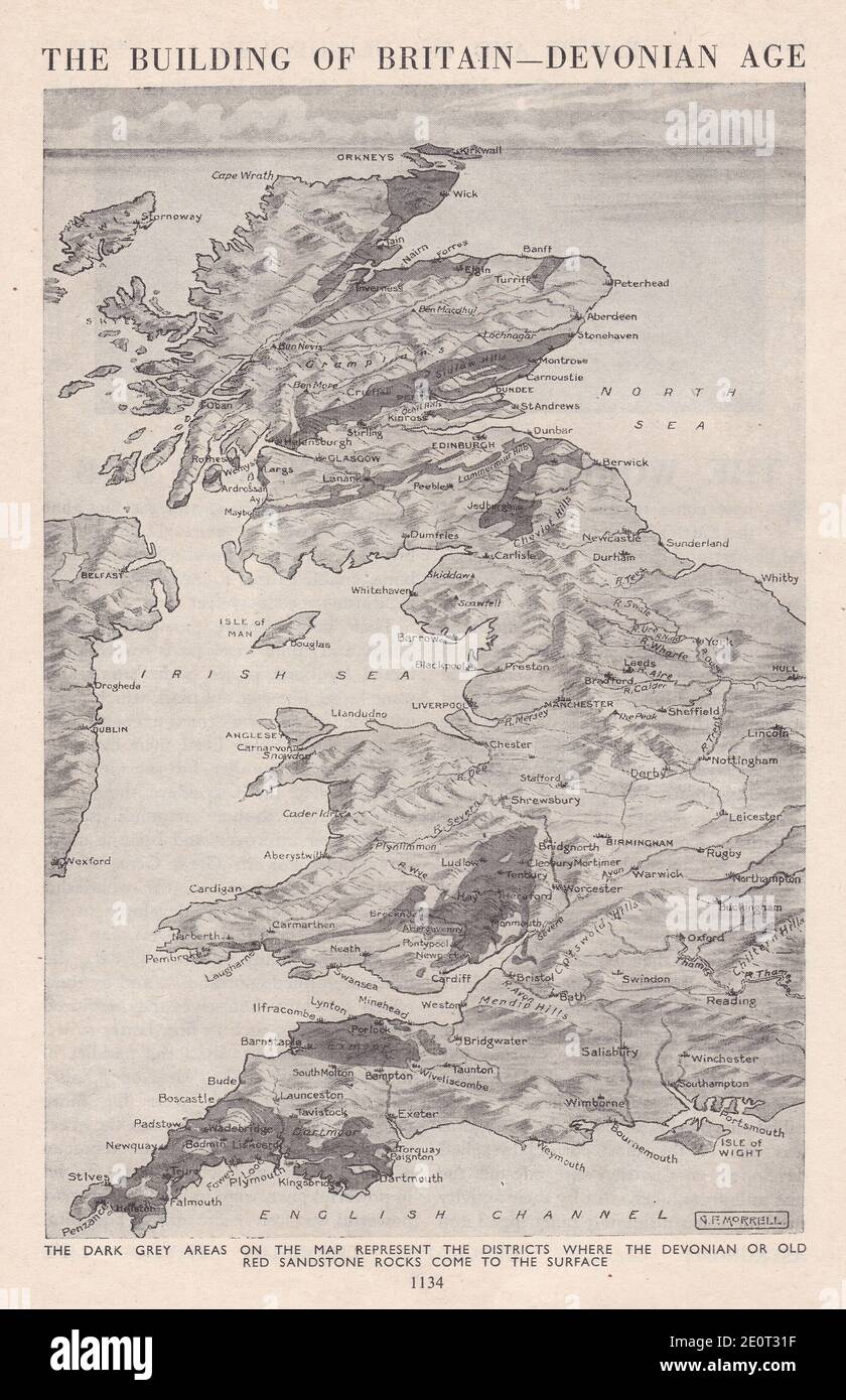 The building of Britain - Devonian Age. Vintage Map 1900s Stock Photo ...