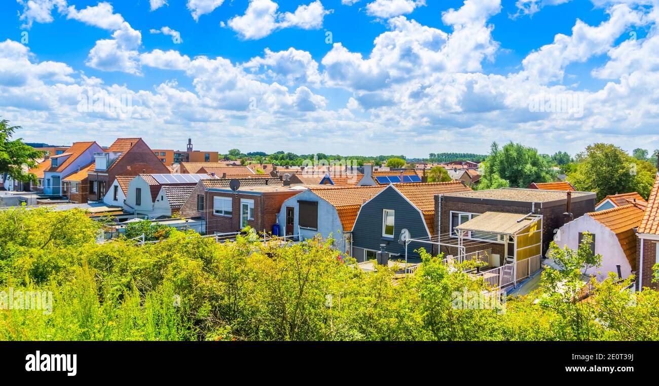 beautiful skyline with houses of breskens city, Zeeland, The ...