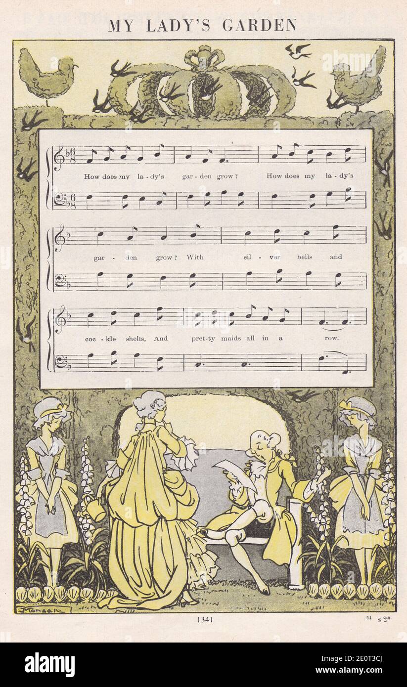 Vintage illustrations of Nursery Rhyme - My Lady's Garden Stock Photo ...