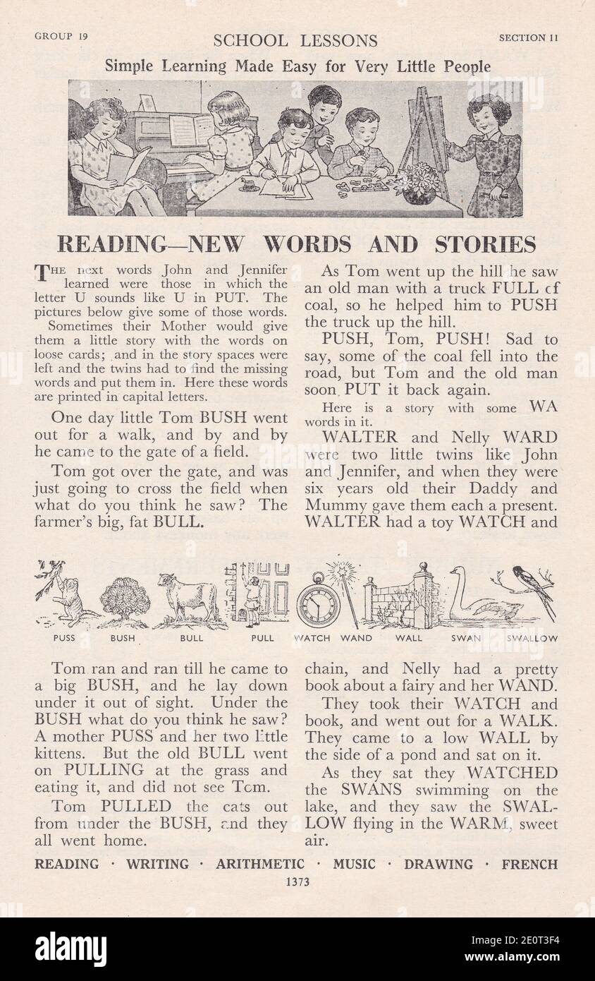 Vintage School Lessons. Reading - New Words and Stories Stock Photo - Alamy