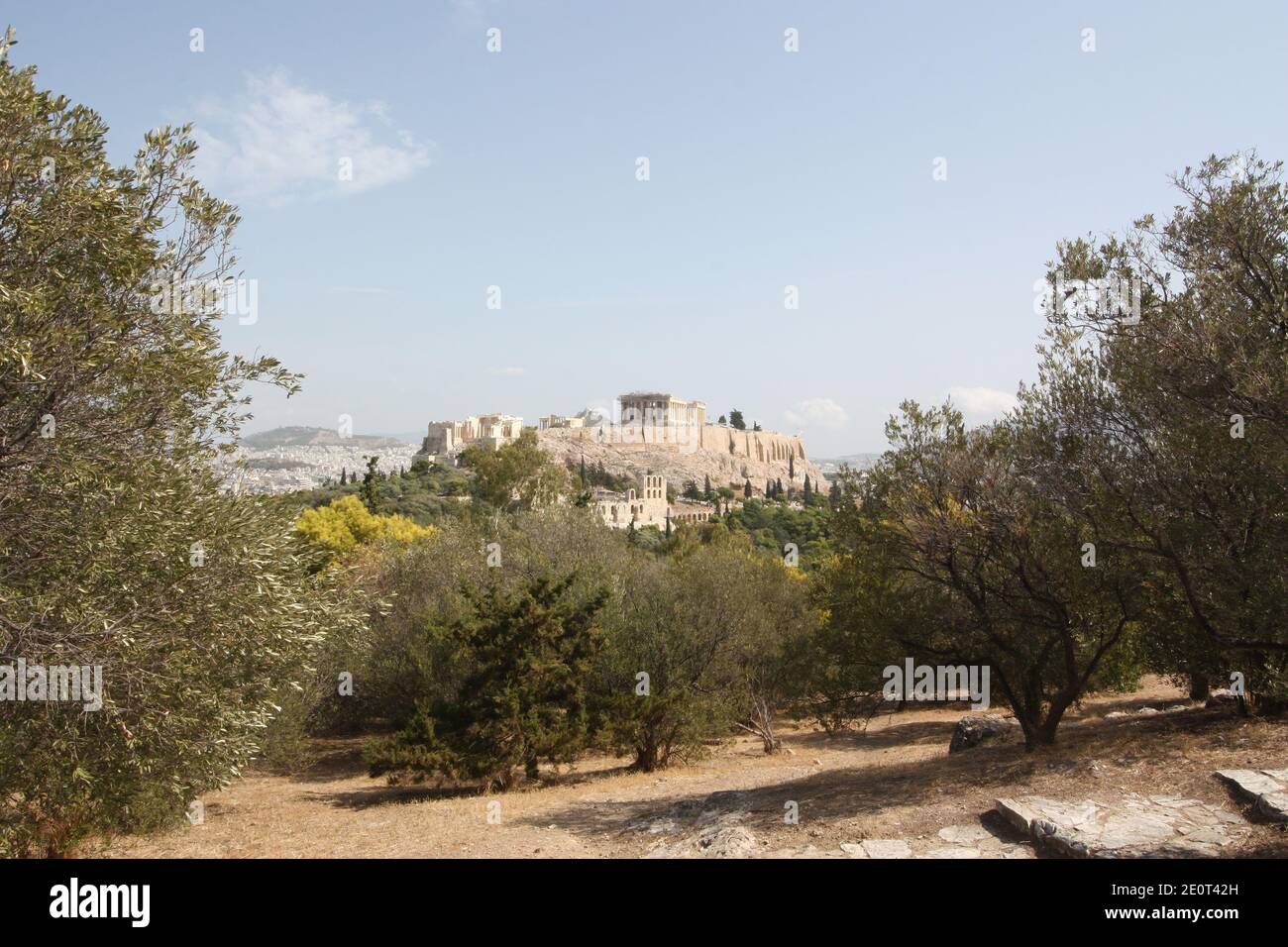 Panoramic view of the Acropolis from Philopappou Hill, Athens, Greece ...
