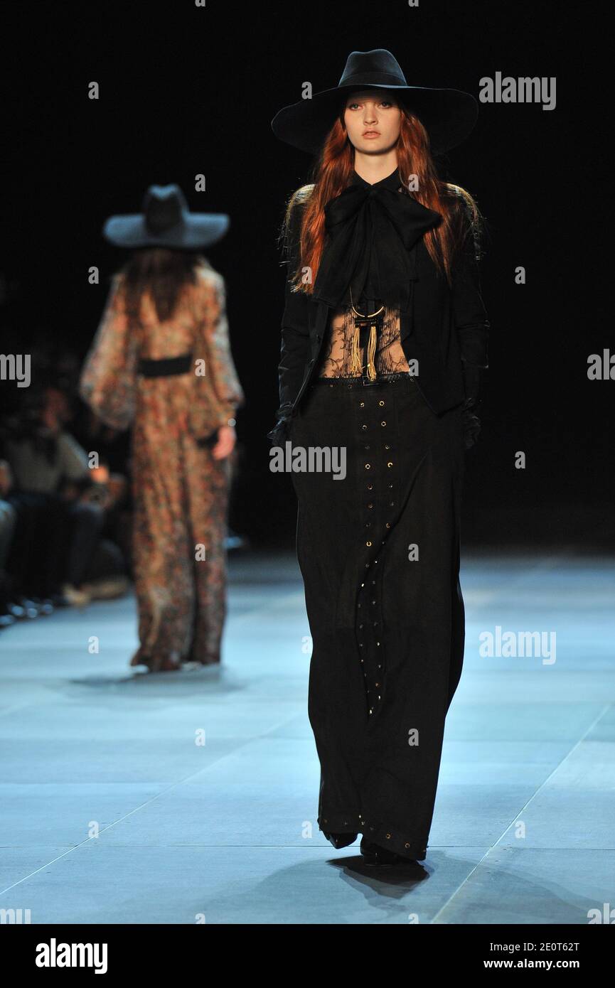 A model displays a creation by fashion designer Hedi Slimane for Saint ...