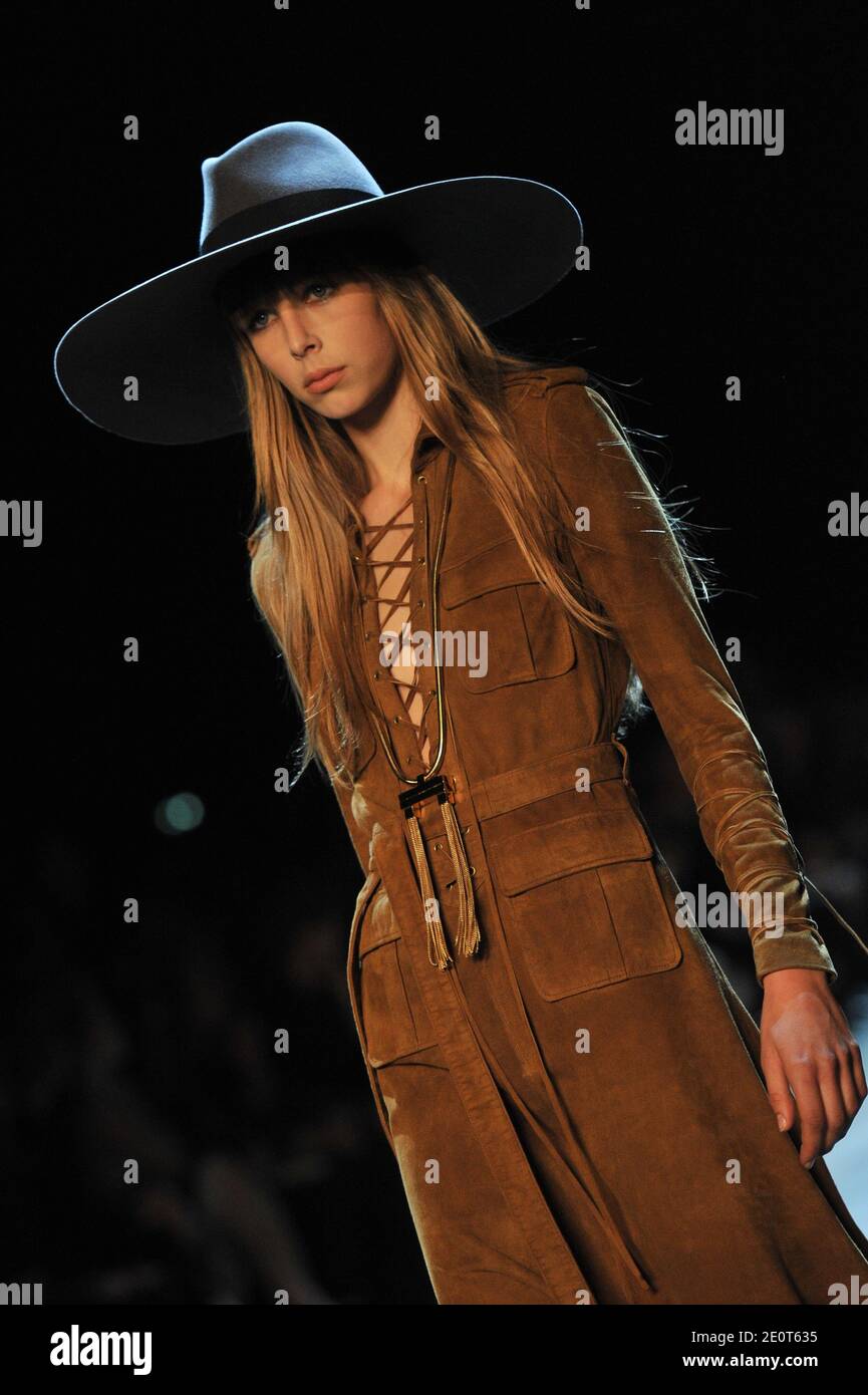 A model displays a creation by fashion designer Hedi Slimane for Saint ...