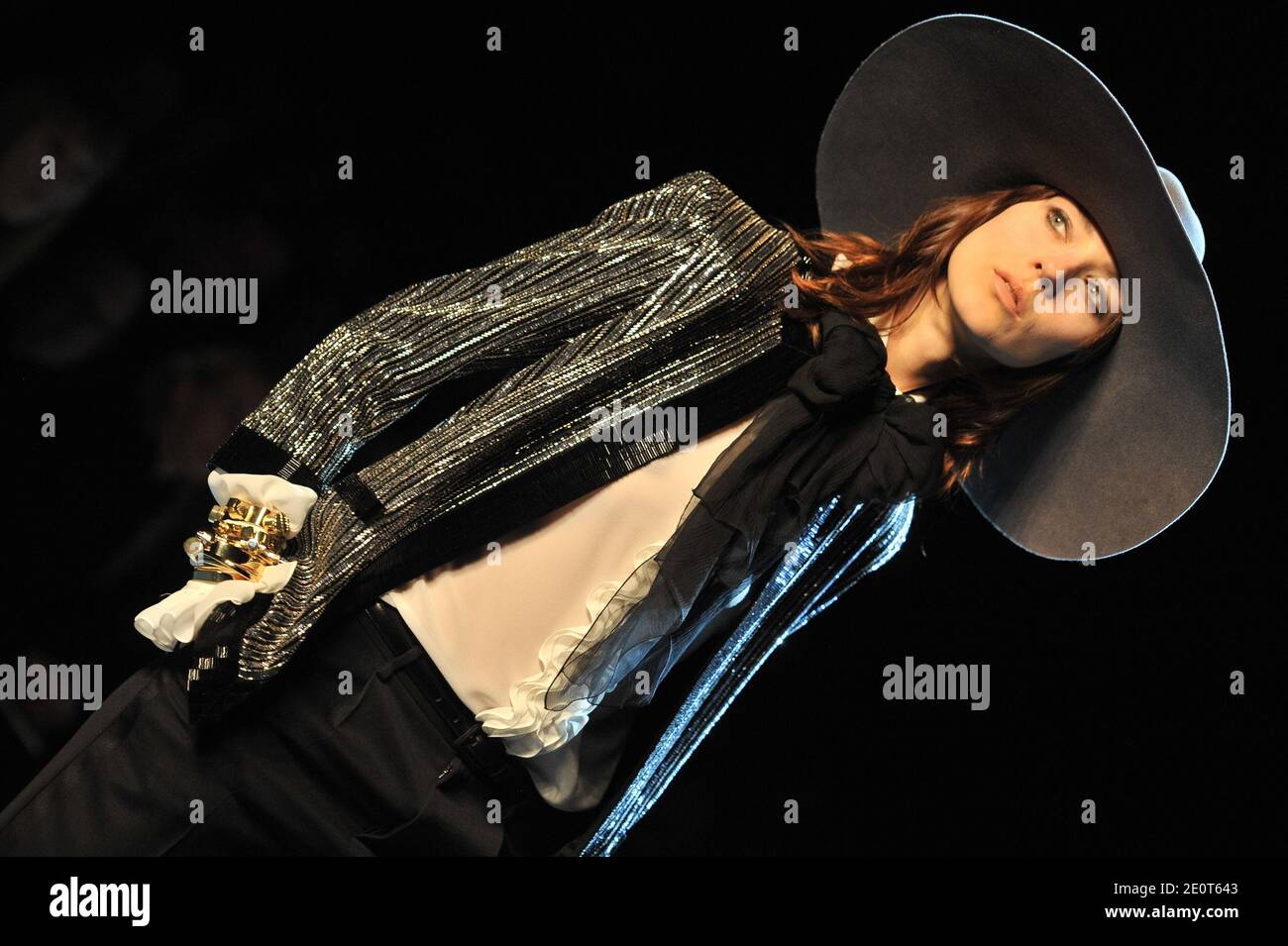 A model displays a creation by fashion designer Hedi Slimane for Saint ...