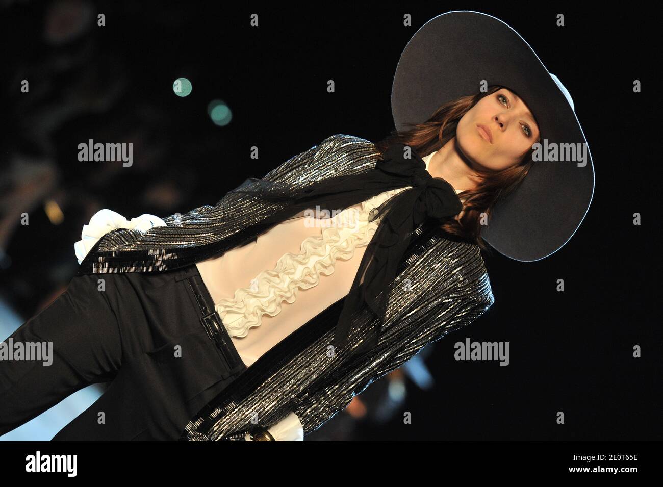 A model displays a creation by fashion designer Hedi Slimane for Saint ...