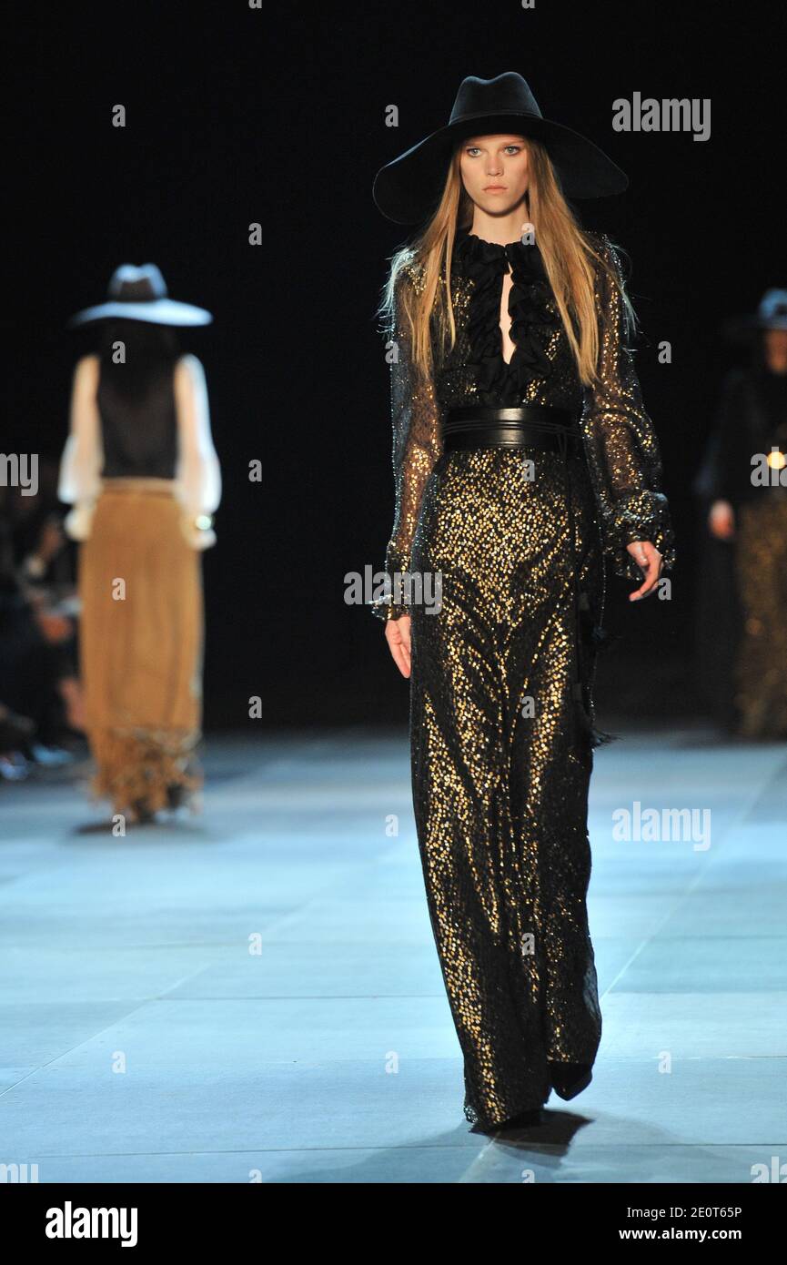 A model displays a creation by fashion designer Hedi Slimane for Saint ...