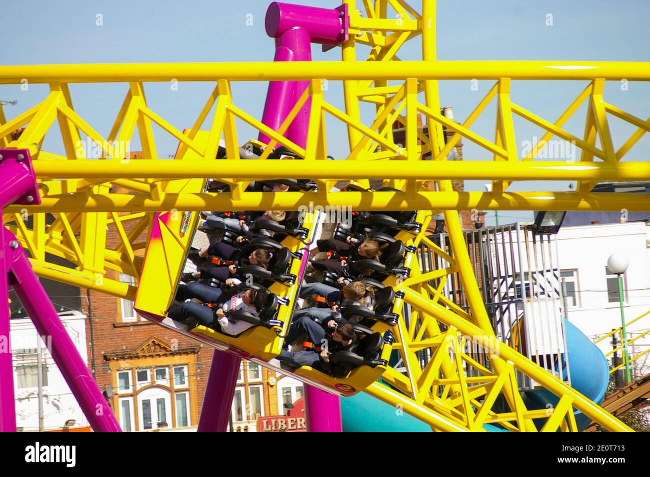 Riders on the Rage rollercoaster thrill ride at Adventure Island, in ...