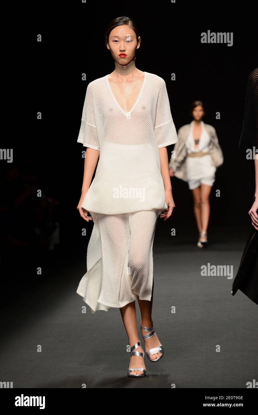 A model displays a creation by German designer Andrea Karg for the ...